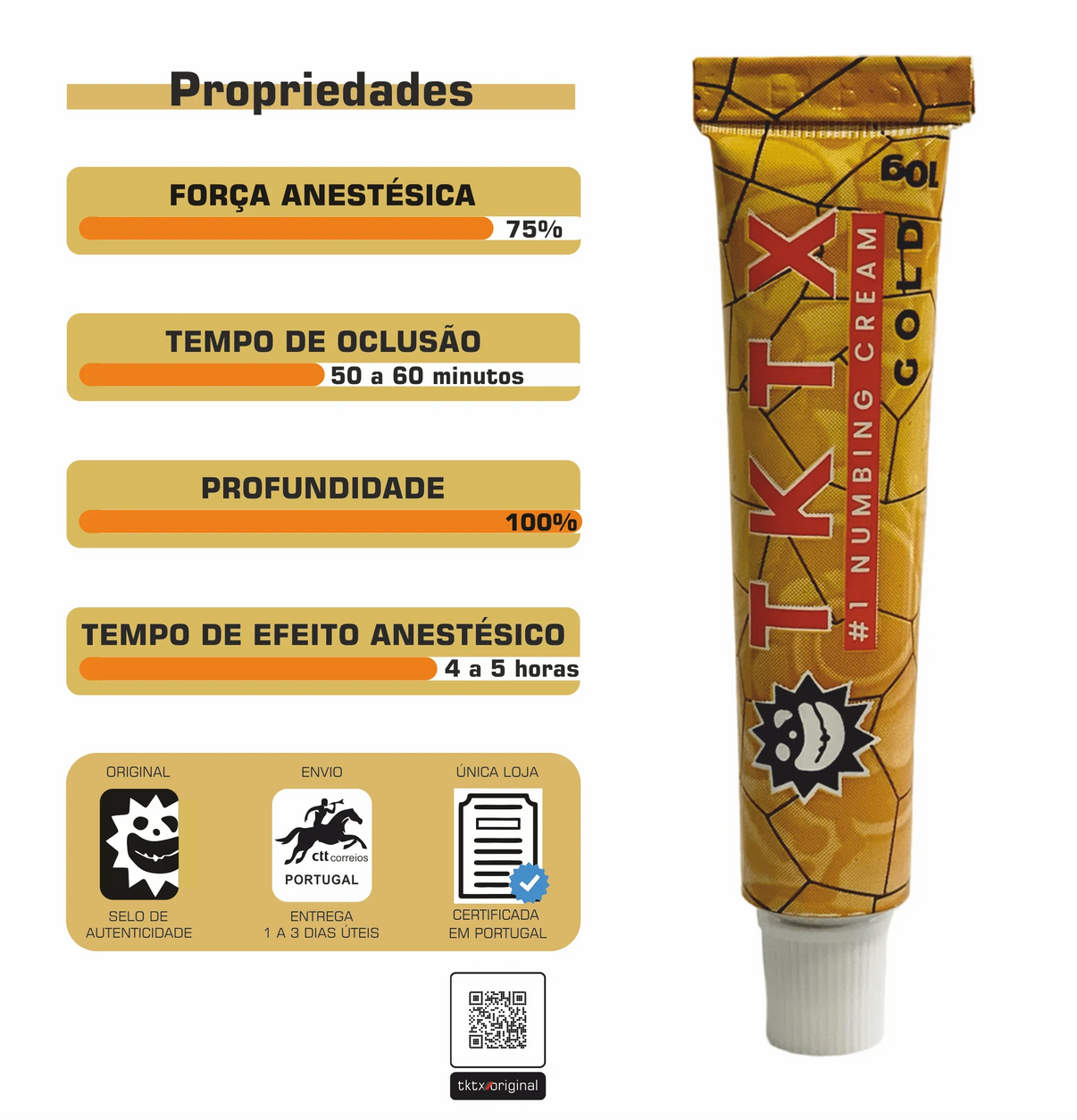 Pomada Anestésica TKTX Gold 75% - Maior profundidade e longo efeito ...